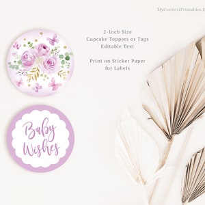 Editable Baby Shower Cupcake Topper Template, Lavender, Lilac, Purple ...