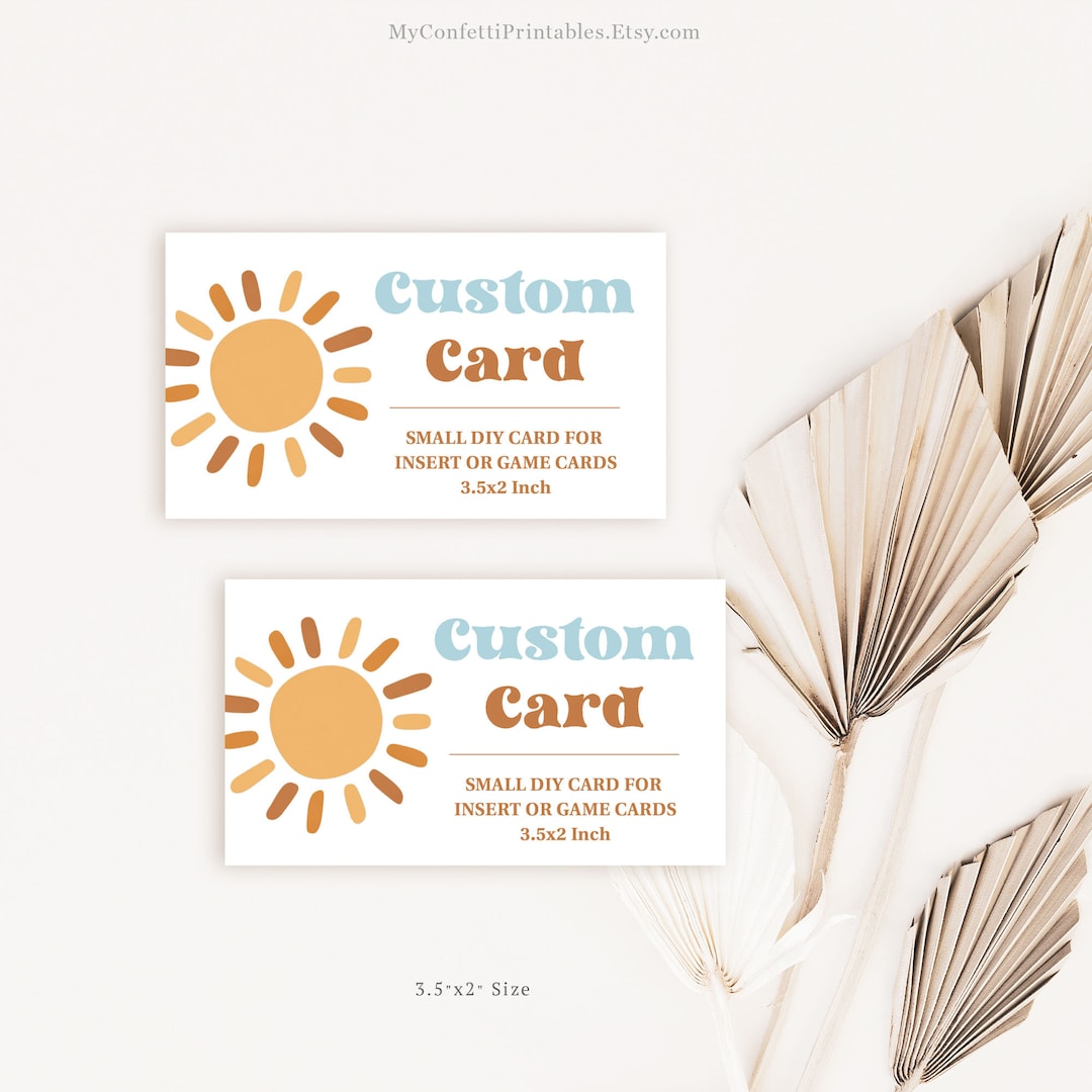 Editable Small Custom Card Template, Insert, Game Card, Rainbow, Sun ...