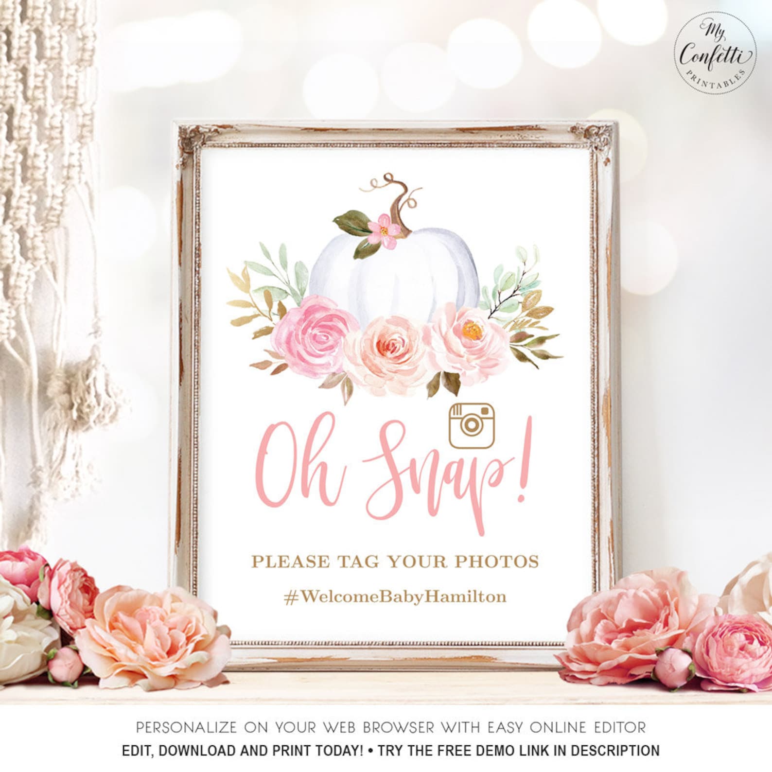 Oh Snap Hashtag Sign Printable Baby Shower or Birthday Sign - Etsy