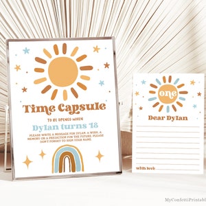 Editable Birthday Time Capsule Sign and Card Template, Sunshine, Blue ...