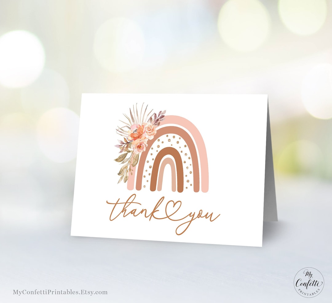 Boho Rainbow Thank You Card, Printable Thank You Cards, Baby Shower ...