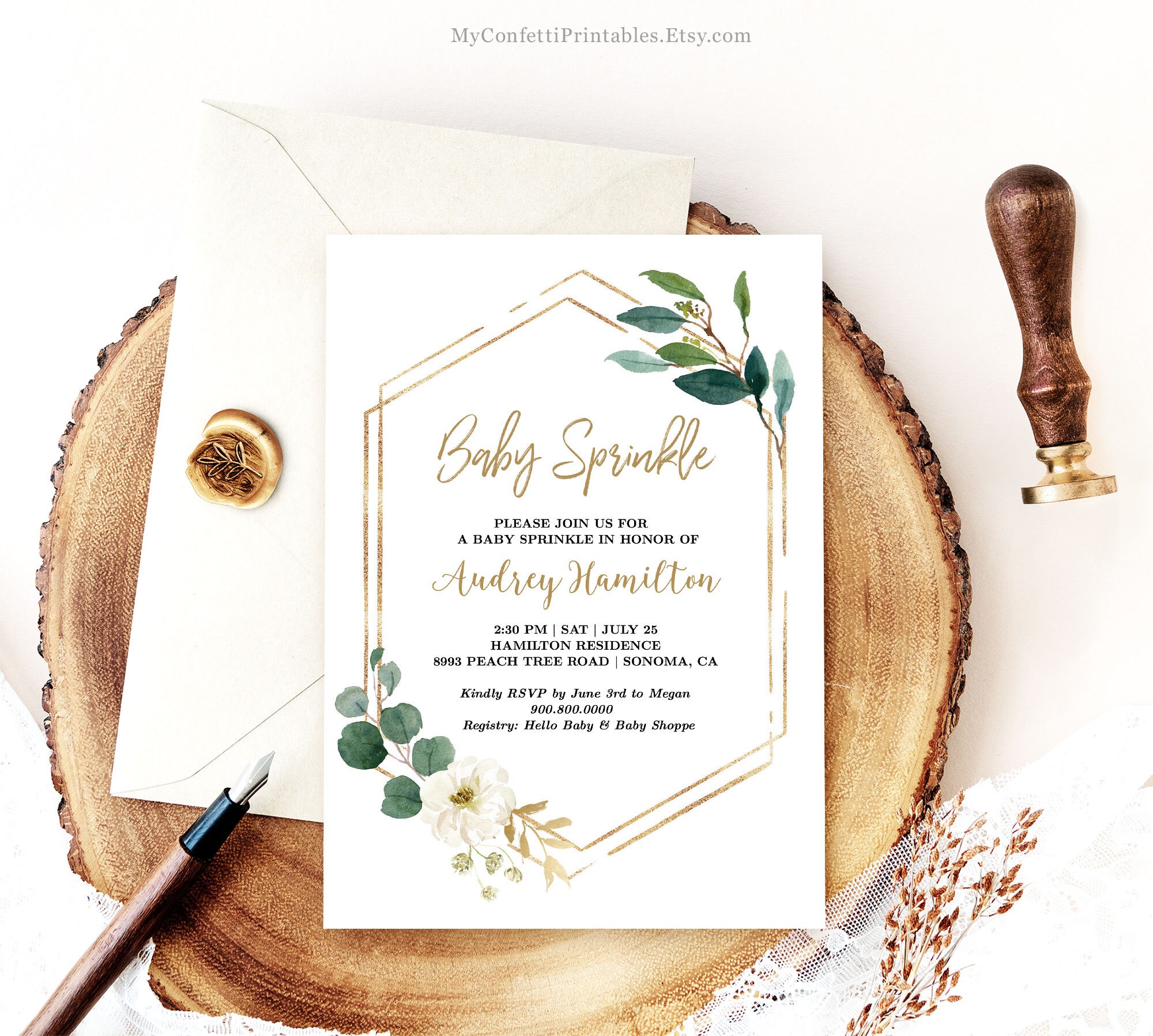 Greenery Baby Sprinkle Invitation EDITABLE Printable Baby - Etsy