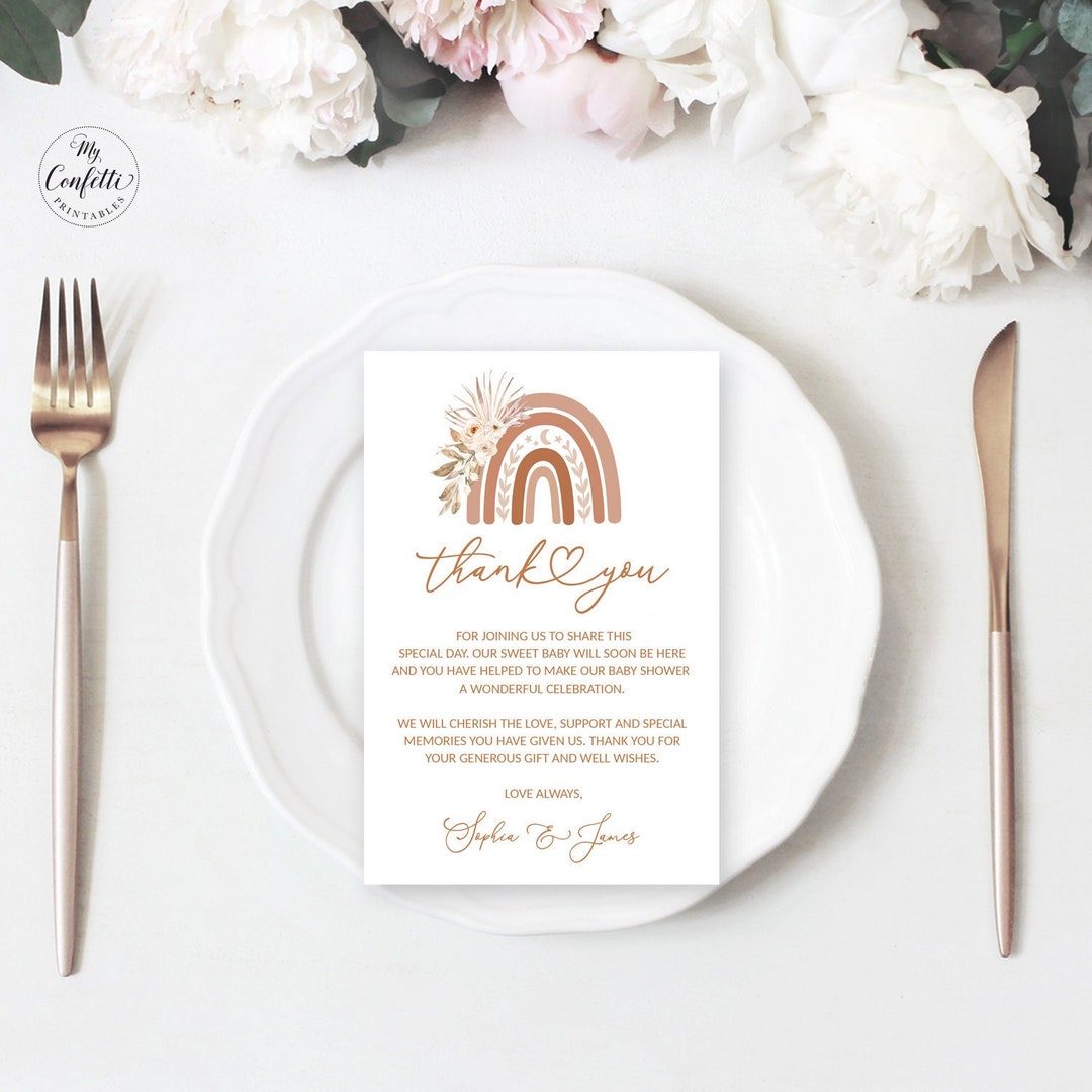 Boho Rainbow Thank You Note Card, Printable Thank You Note Cards ...