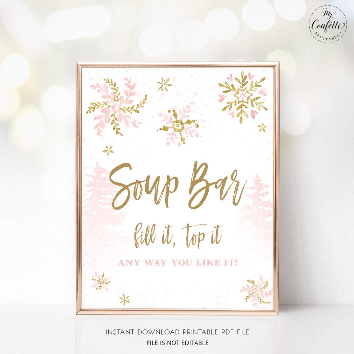 Soup Bar Sign, Printable Soup Bar Sign, Snowflake, Girl Baby Shower ...