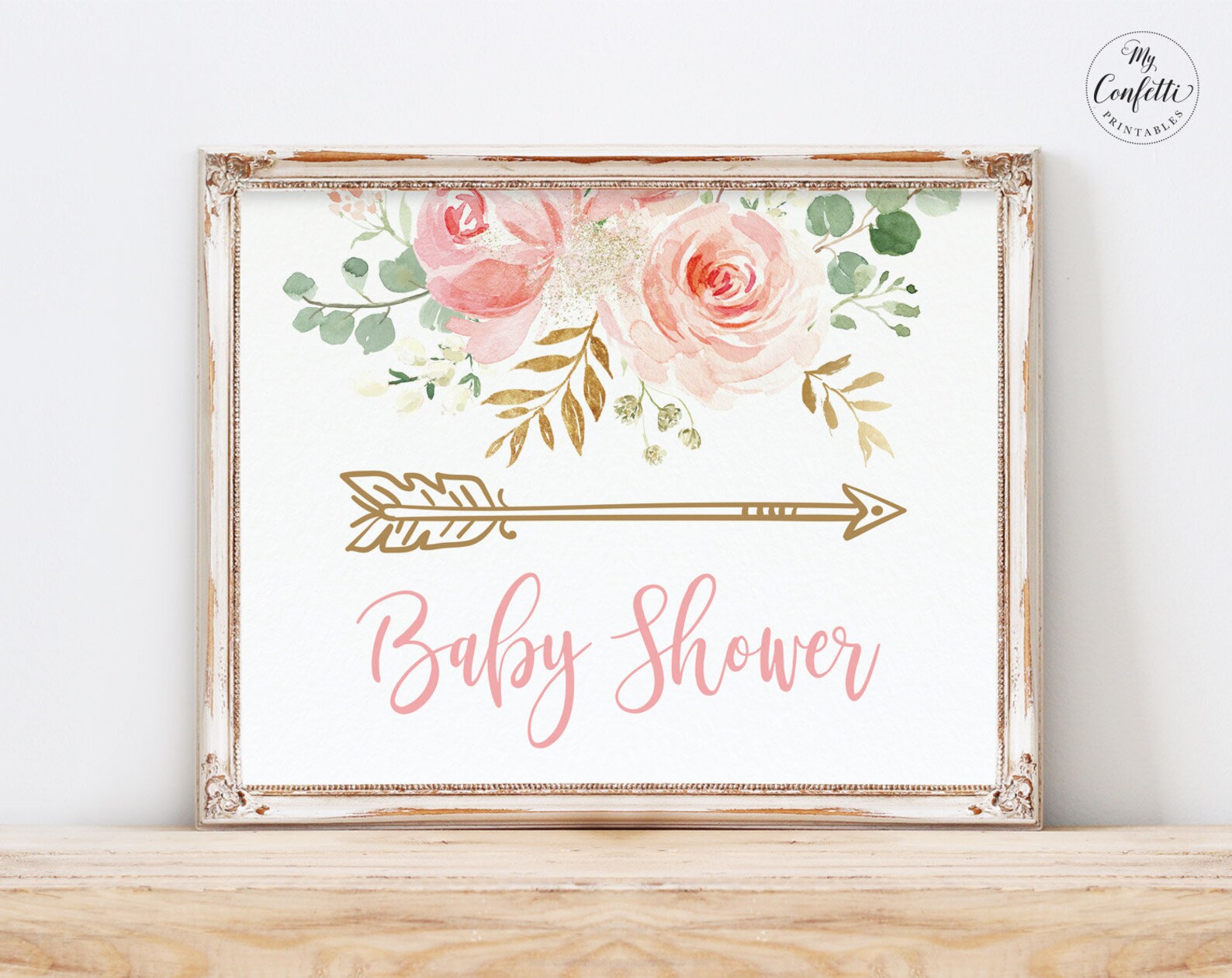 Baby Shower Arrow Signs, Printable Right and Left Arrow Signs, Blush ...