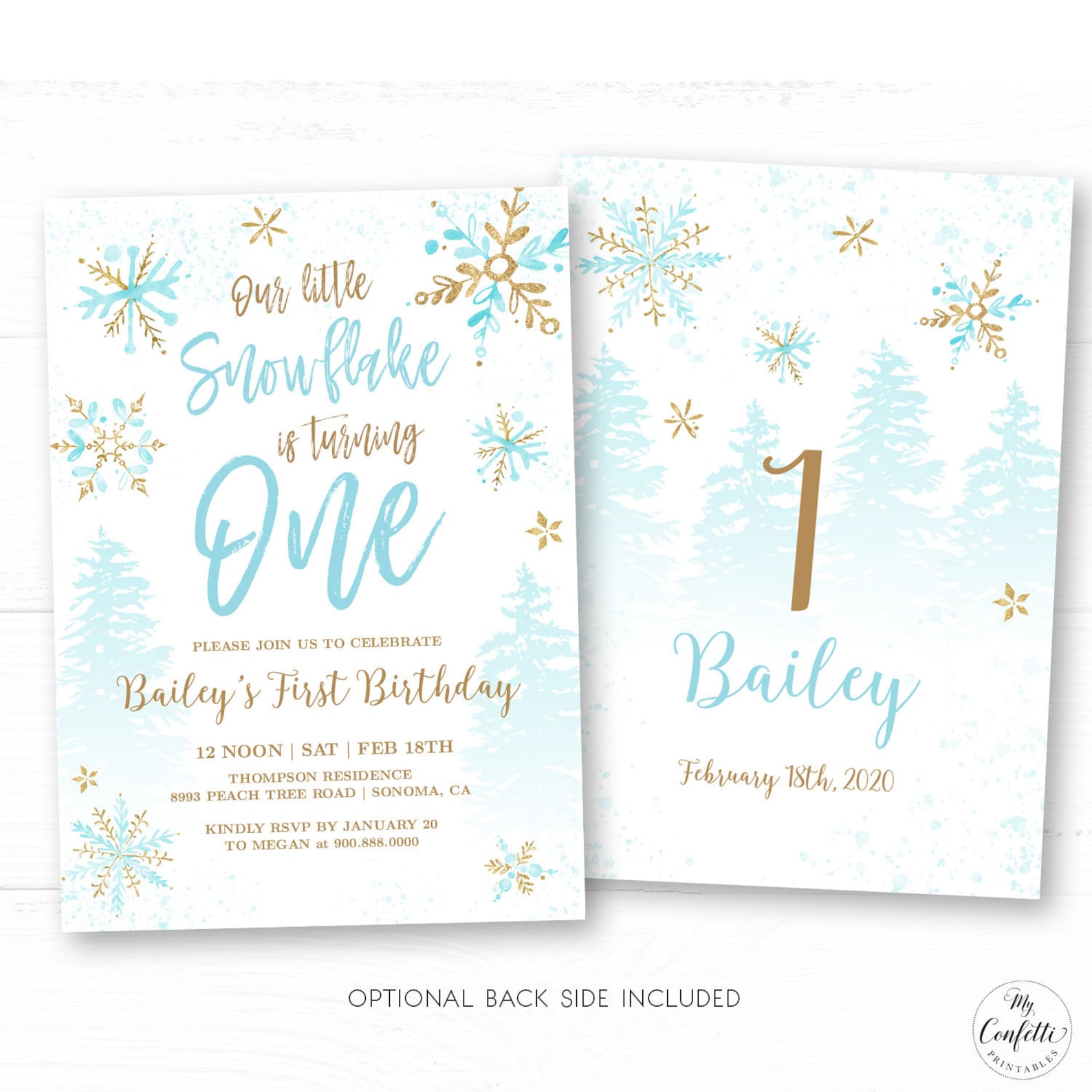 Snowflake Birthday Invitation Printable First Birthday - Etsy