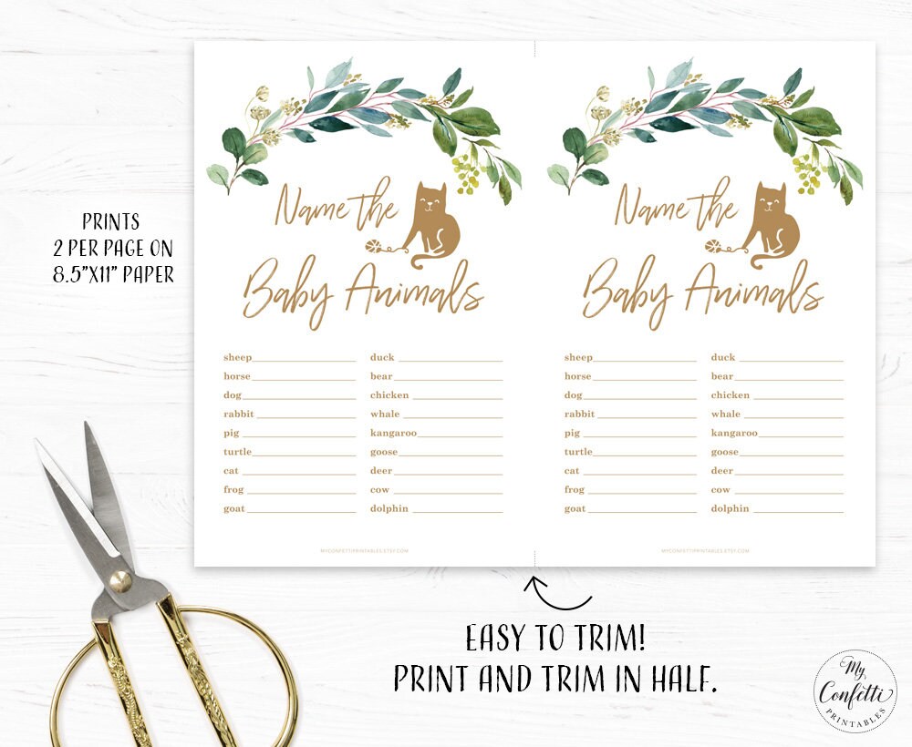Baby Shower Game, Name the Baby Animals Printable Baby Shower Game ...