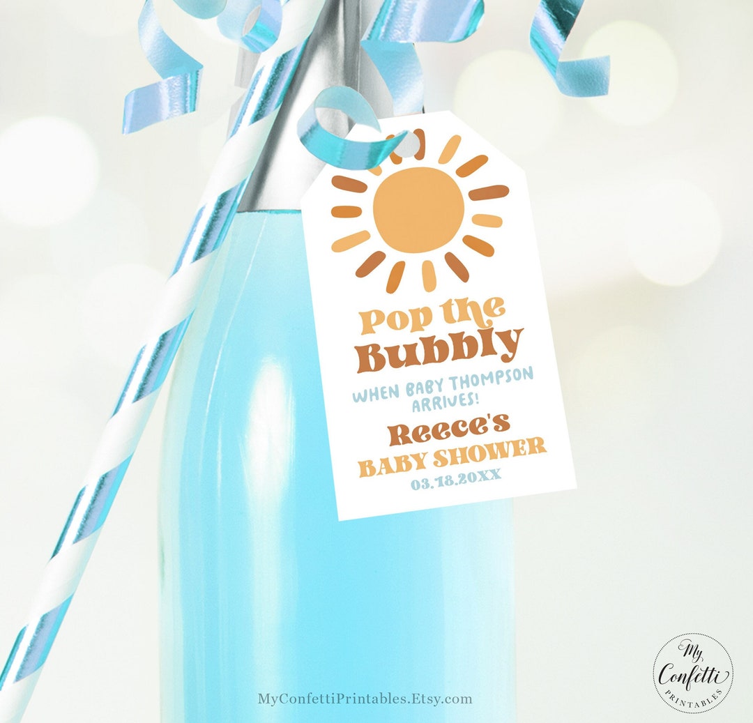 Pop the Bubbly, Editable Baby Shower Champagne Favor Tag Template ...