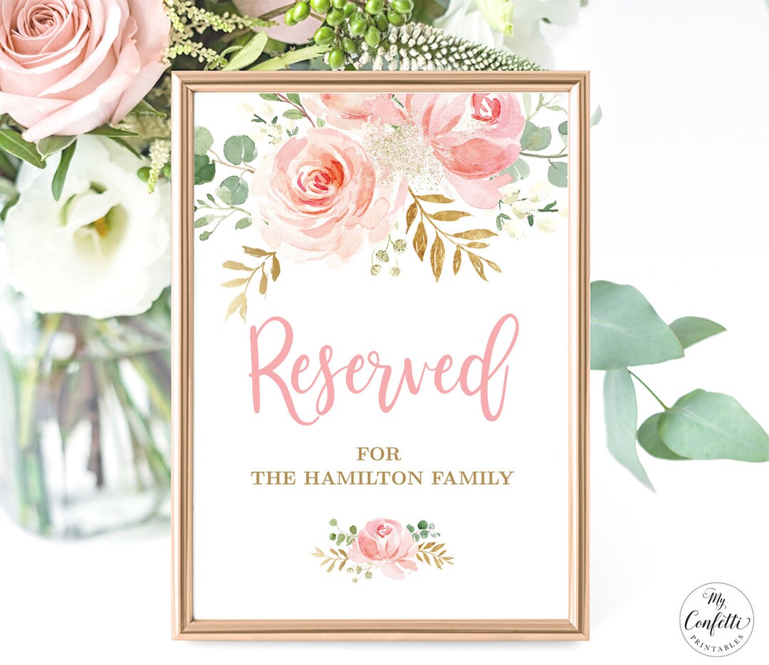 Blush Pink Floral Reserved Table Sign, Printable 5x7 Reserved Sign ...