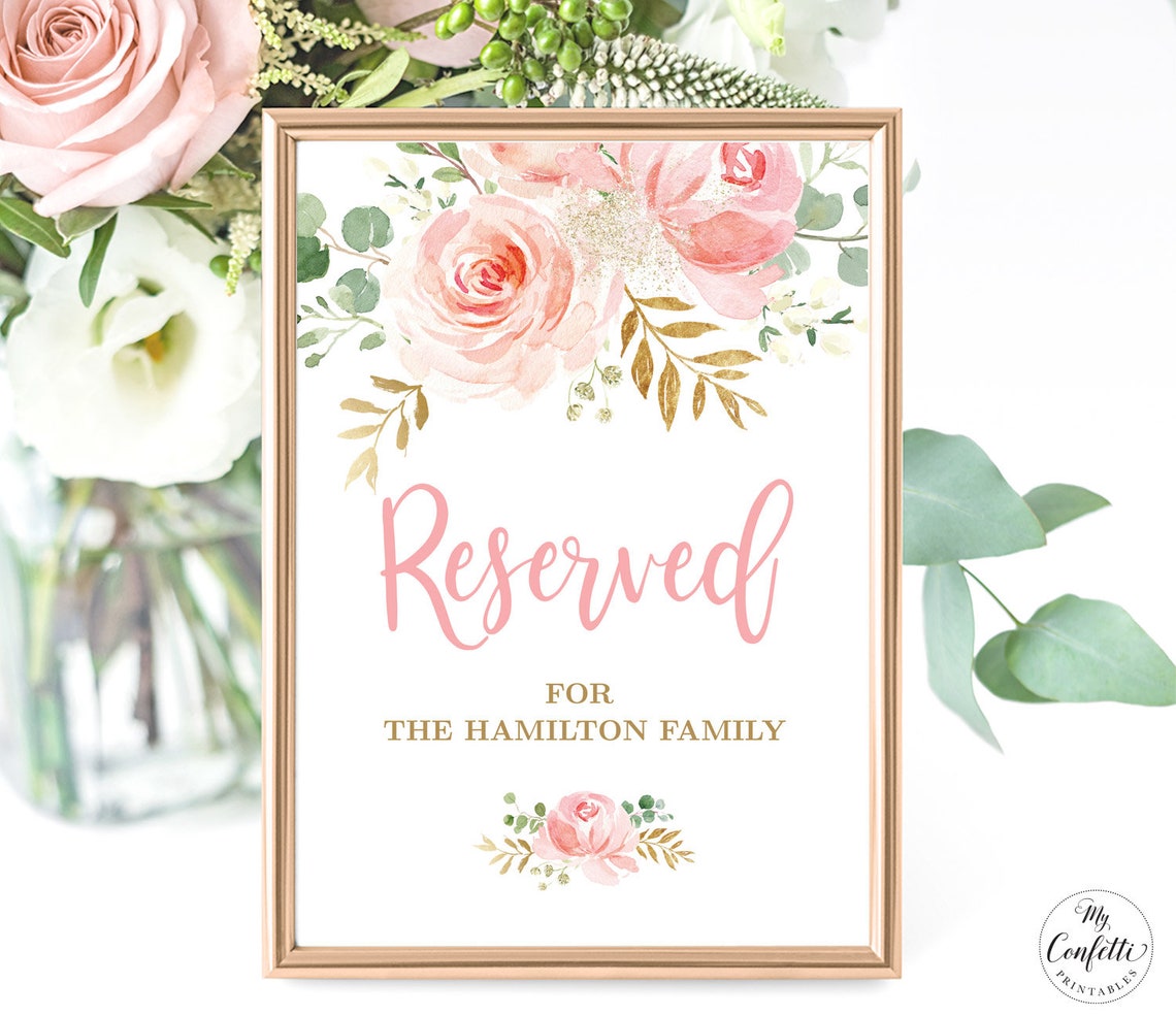Blush Pink Floral Reserved Table Sign Printable 5x7 Reserved - Etsy