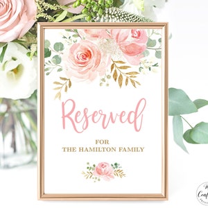 Blush Pink Floral Reserved Table Sign, Printable 5x7 Reserved Sign ...
