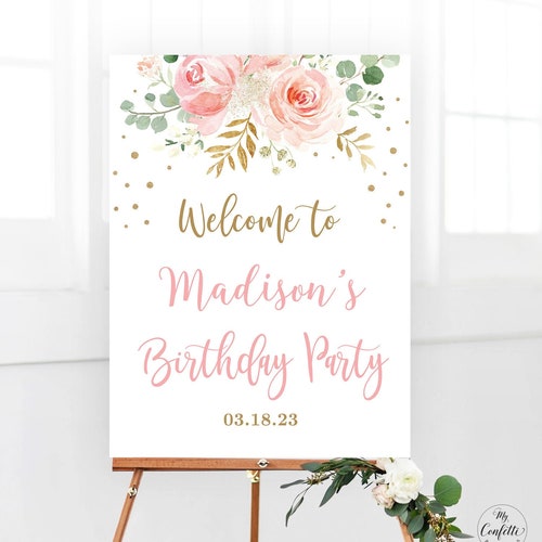 Birthday Party Sign Floral Birthday Welcome Sign Welcome - Etsy