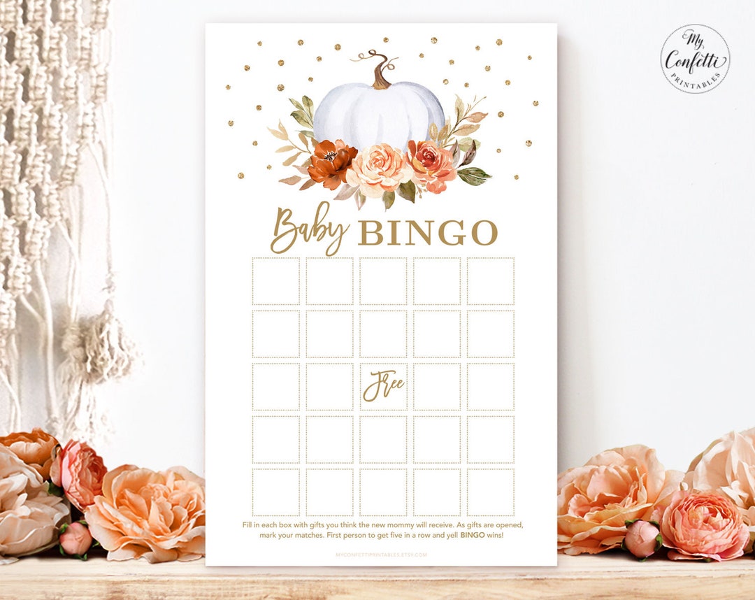 Printable Baby Bingo Game, Autumn Pumpkin Baby Shower Game, Baby Shower ...