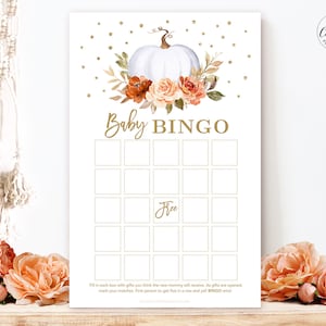 Printable Baby Bingo Game, Autumn Pumpkin Baby Shower Game, Baby Shower ...