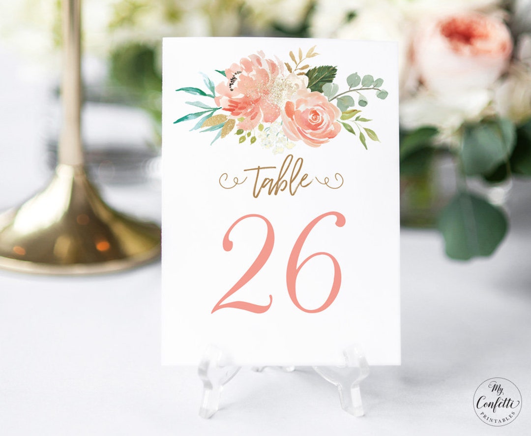 Peach Floral Table Numbers 1-30, Printable Table Numbers, 5x7, Baby ...