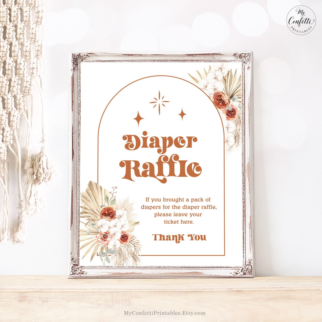 Diaper Raffle Sign, Printable Baby Shower Diaper Raffle Sign, Pampas ...
