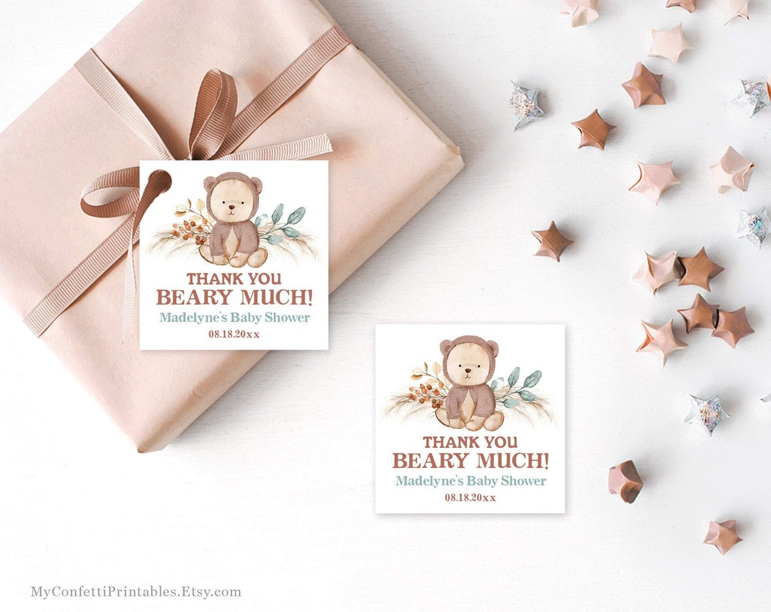 Thank You Beary Much Favor Tags, Editable, Square, Template, Baby ...