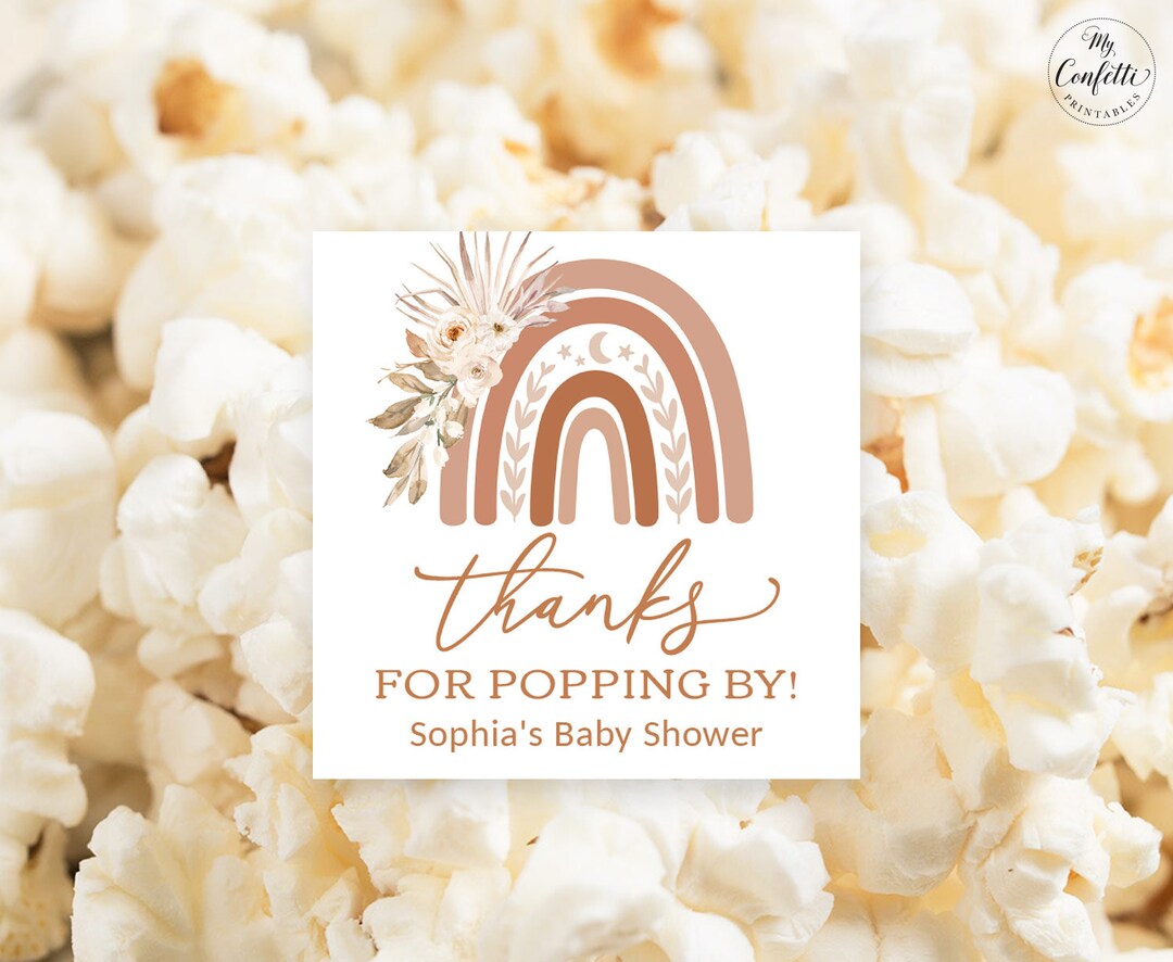 Boho Rainbow Thank You Favor Tags, Printable Popcorn Favor Tags ...