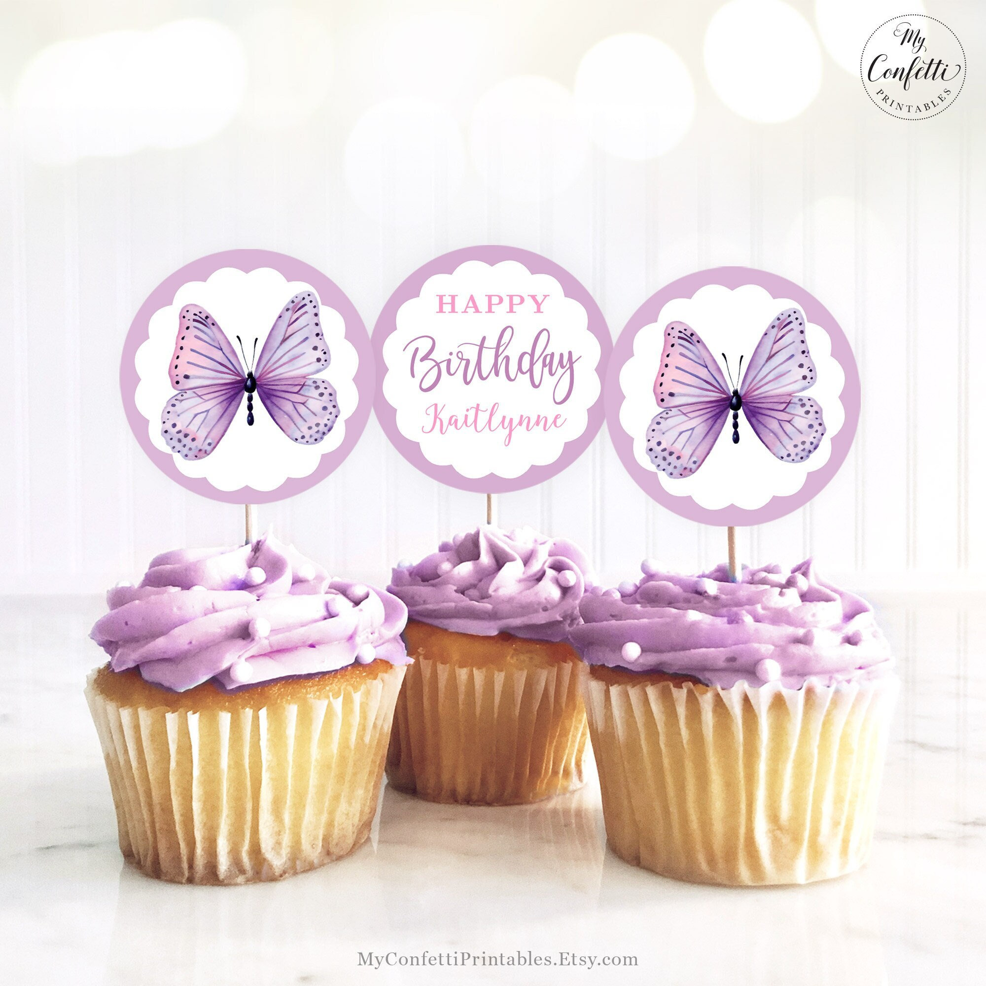 Editable Happy Birthday Cupcake Topper Template, Lavender, Purple ...