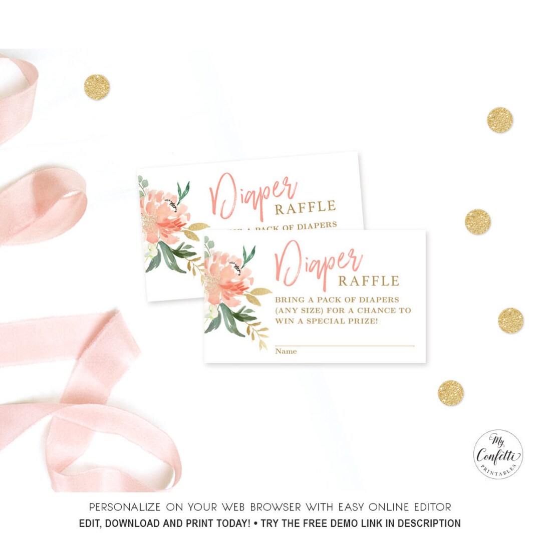 Peach Blush Baby Shower Diaper Raffle Tickets, Printable Diaper Raffle ...