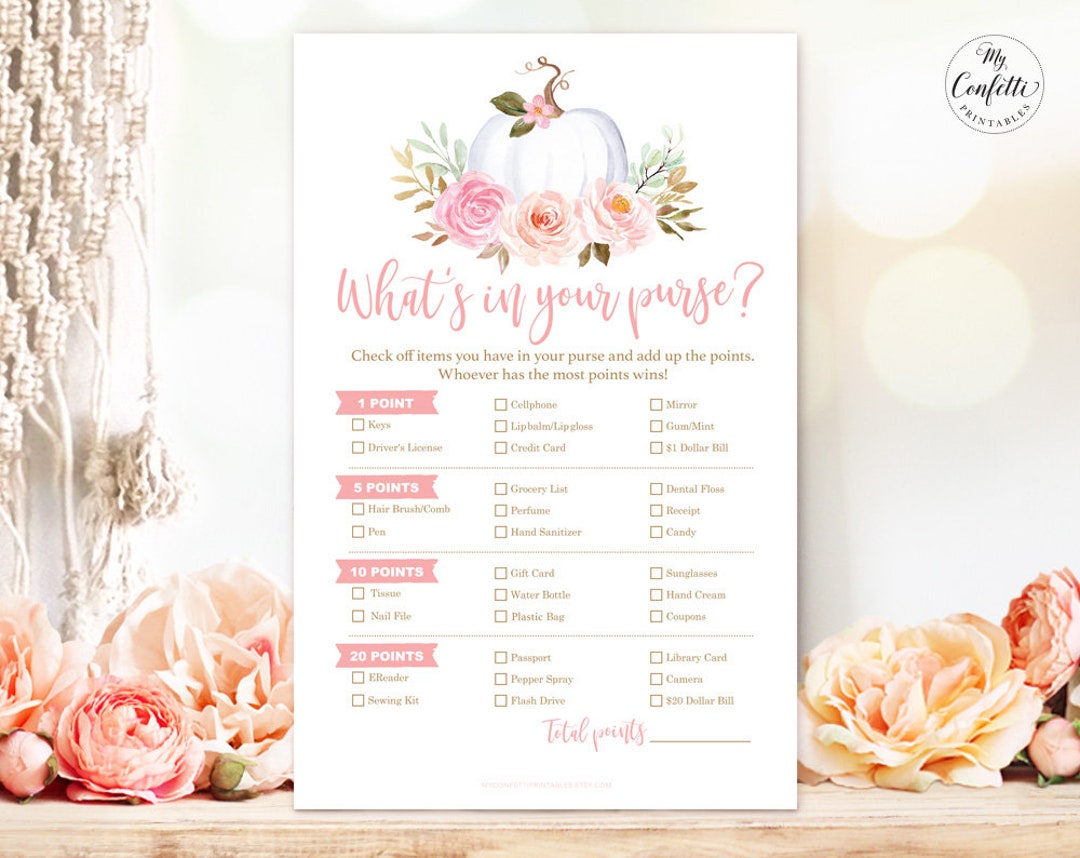 What's in Your Purse Game, Baby Shower Game, Girl Baby Shower Party ...