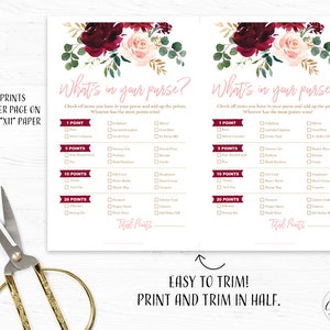 What's in Your Purse Game Baby Shower Game, Pink Burgundy Floral, Boho ...