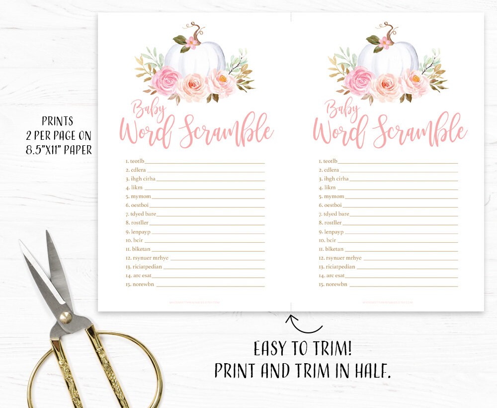 Baby Shower Game, Baby Word Scramble Game, Girl Baby Shower Party Games ...