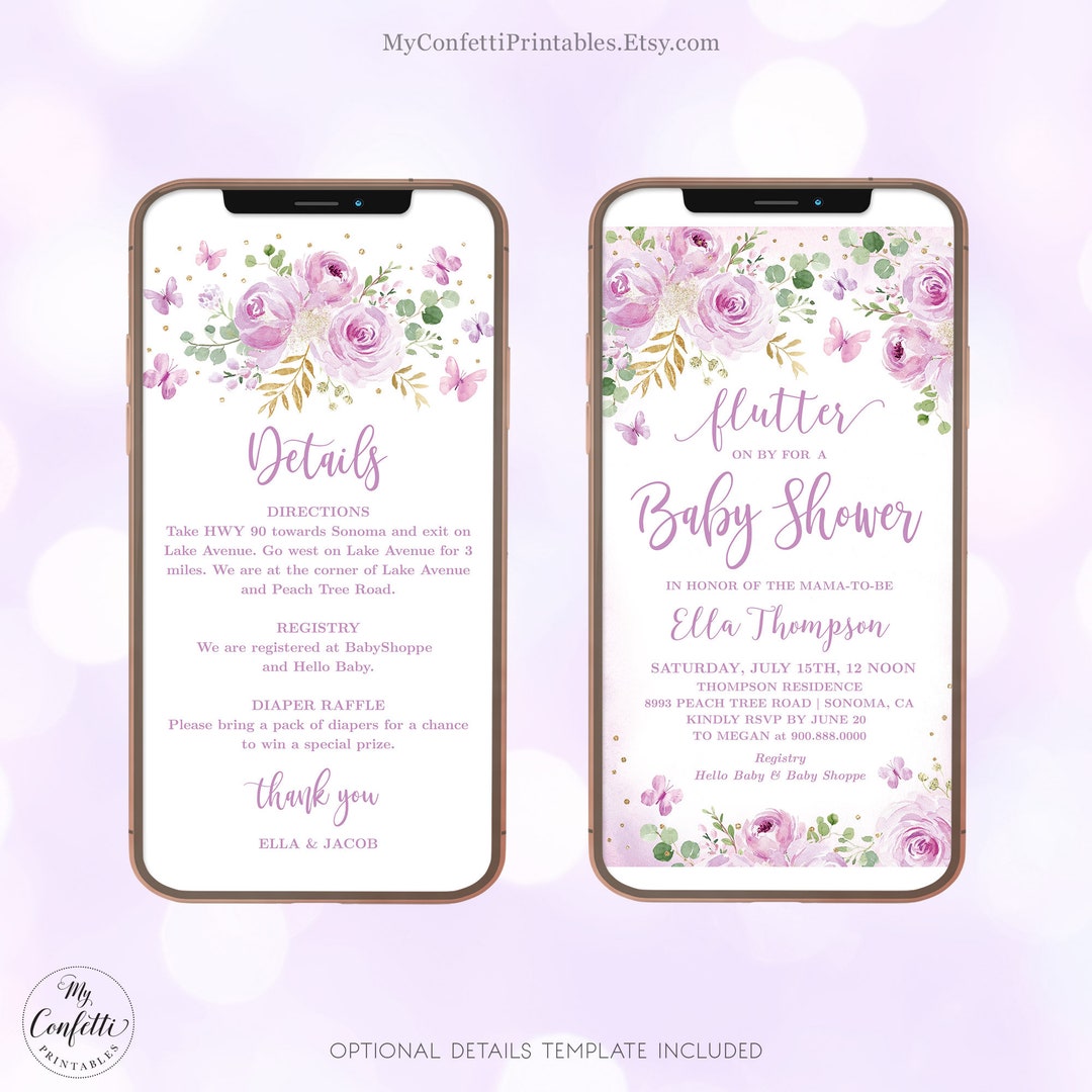 DIGITAL Baby Shower Invitation Template, Lavender, Lilac, Purple ...
