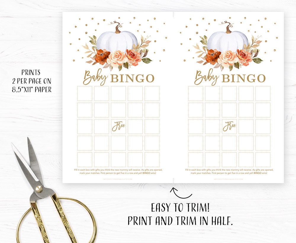 Printable Baby Bingo Game, Autumn Pumpkin Baby Shower Game, Baby Shower ...
