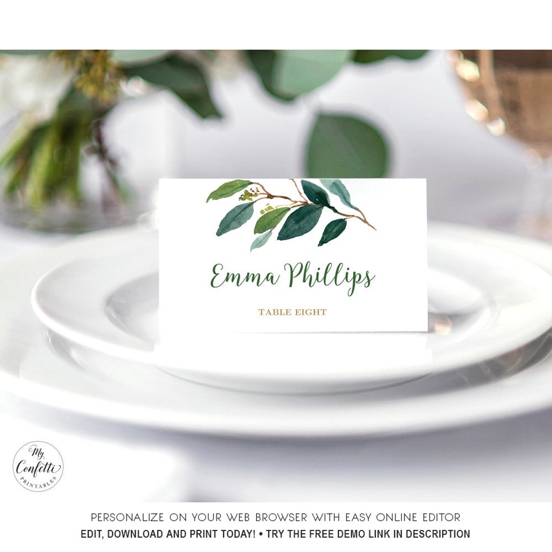 Printable Greenery Place Cards, Editable Place Card Template, Baby ...