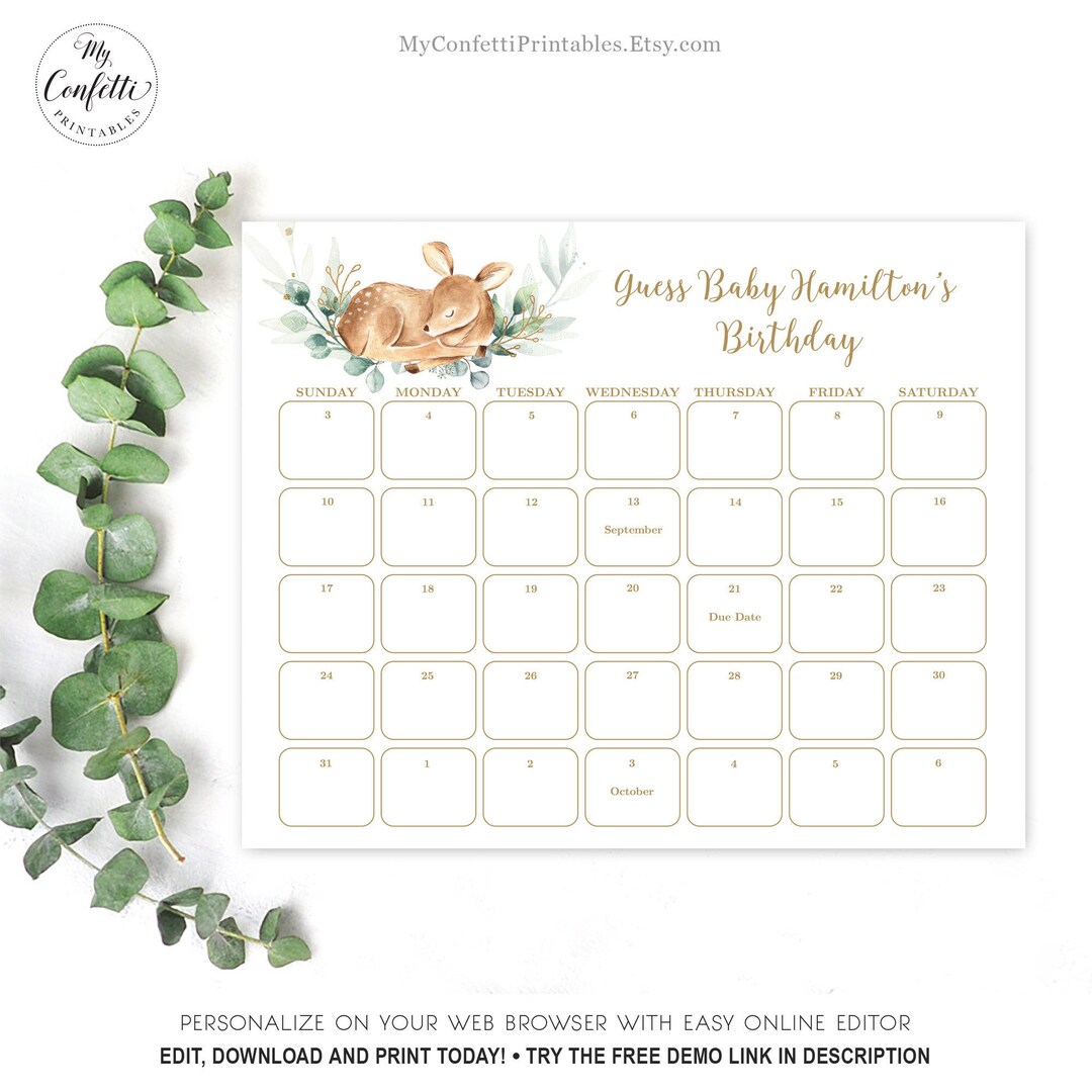 Baby Due Date Calendar Game Sign, Editable Game Template, Printable, 3 ...