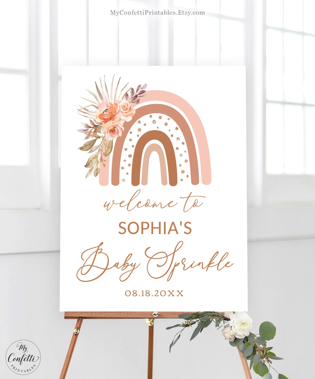 Boho Rainbow Baby Sprinkle Welcome Sign, Editable Welcome Sign Template ...