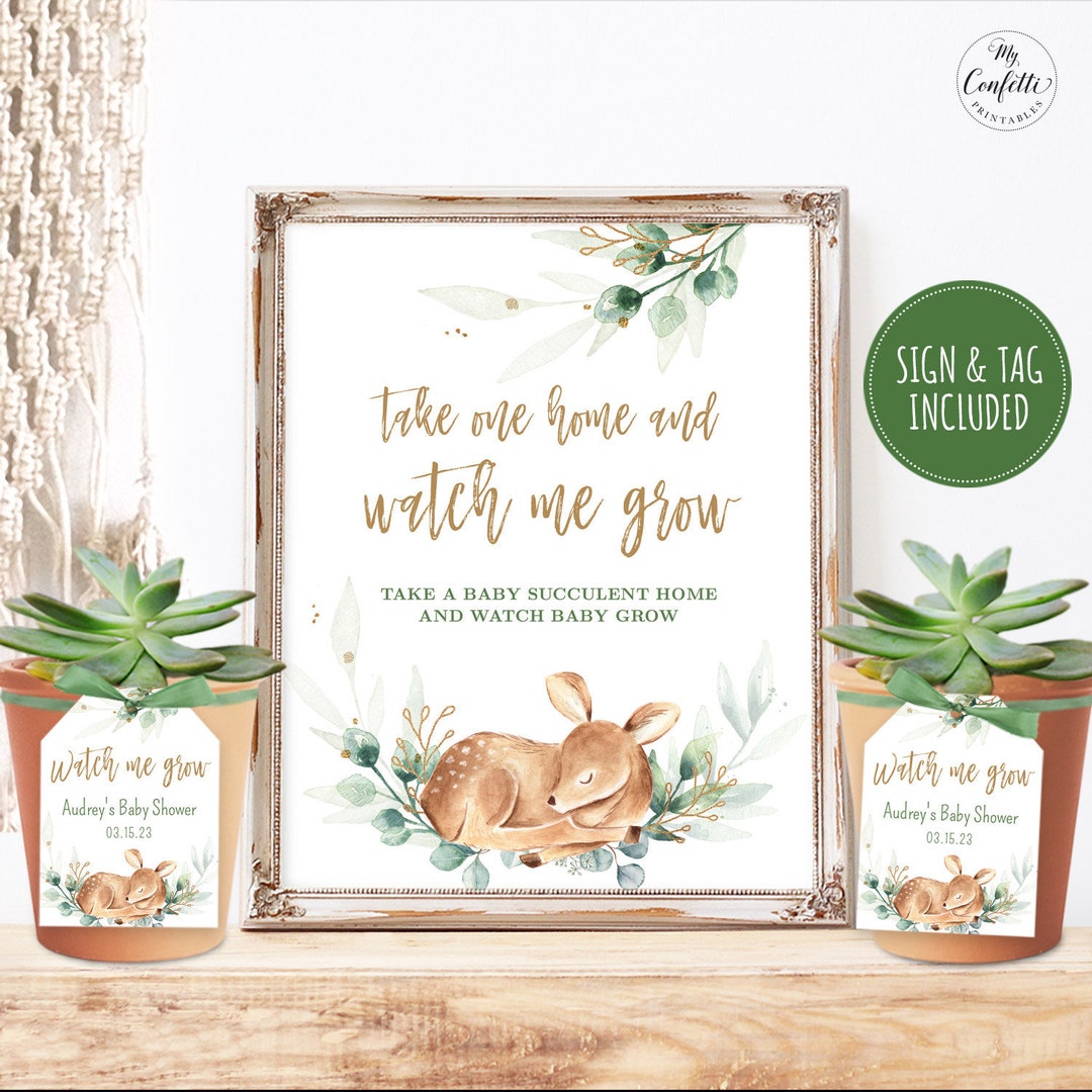 Watch Me Grow, Baby Shower Favors Sign & Favor Tag, Succulent Favor Tag ...