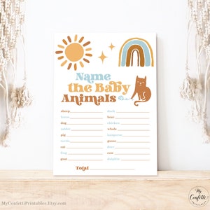 Name the Baby Animals Game, Printable Baby Shower Game Cards, Sunshine ...