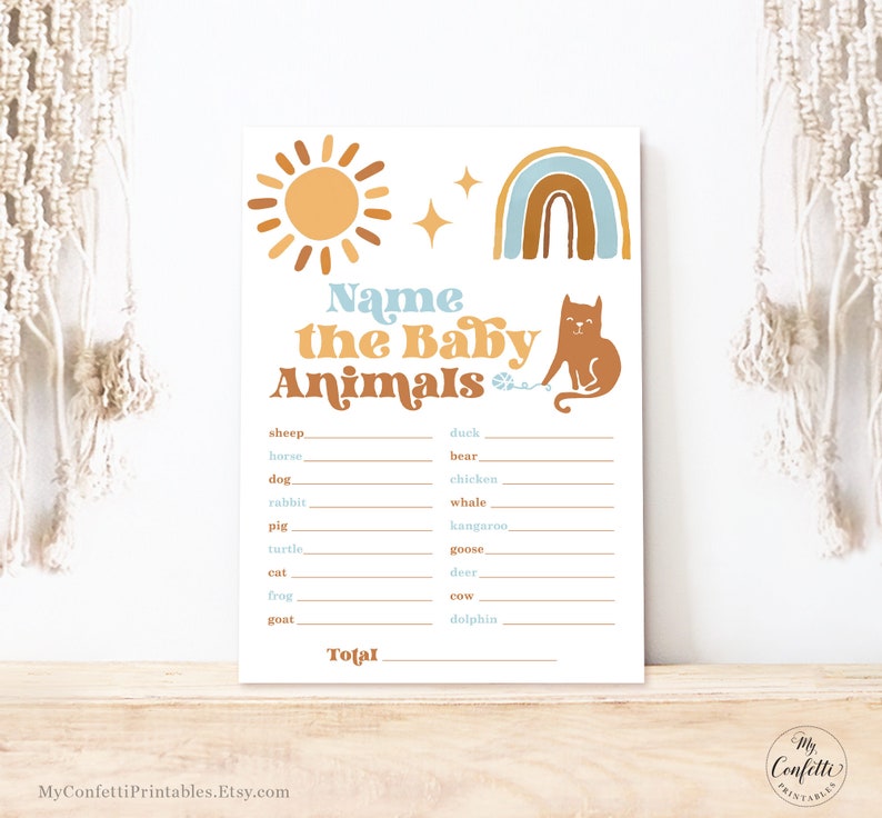 Name the Baby Animals Game, Printable Baby Shower Game Cards, Sunshine ...