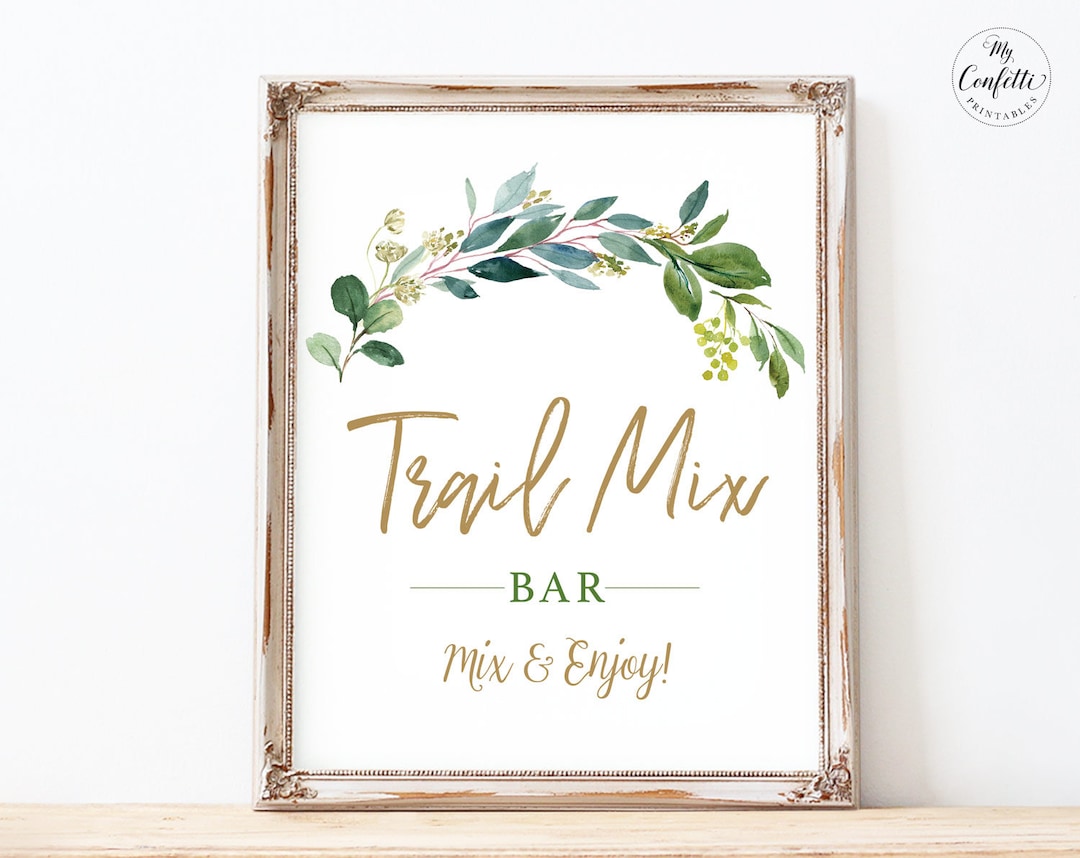 Trail Mix Bar Sign, Printable Trail Mix Sign, Greenery, Neutral, Baby ...
