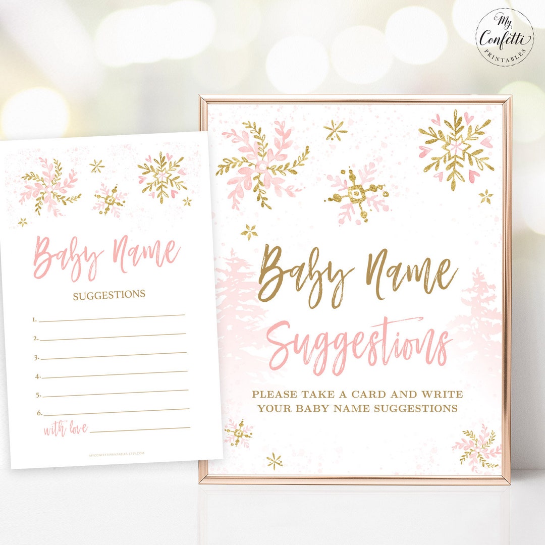 Baby Name Suggestions Sign and Cards, Printable Baby Shower Game, Girl ...