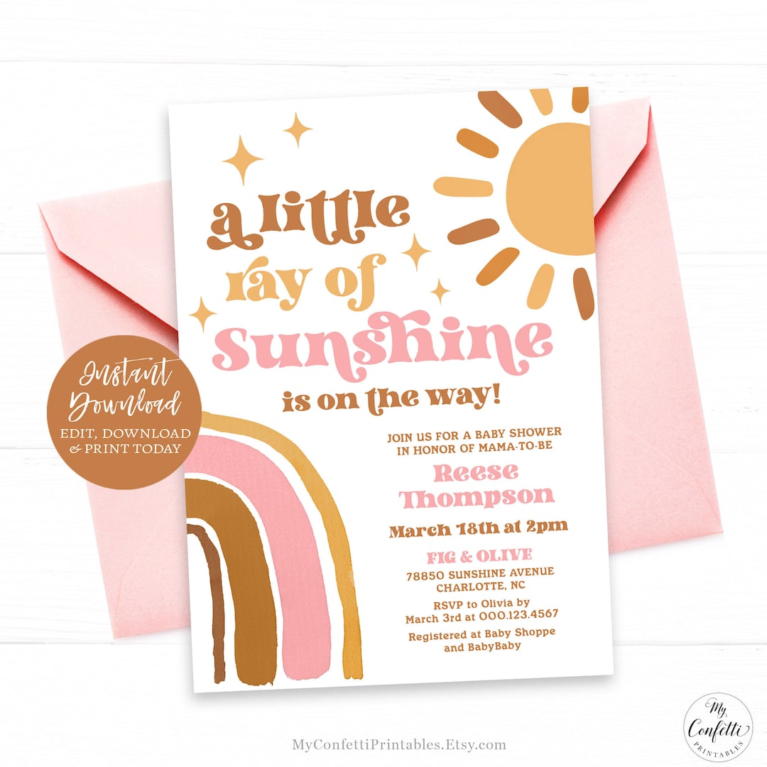 A Little Ray of Sunshine is on the Way, Baby Shower Invitation Template ...