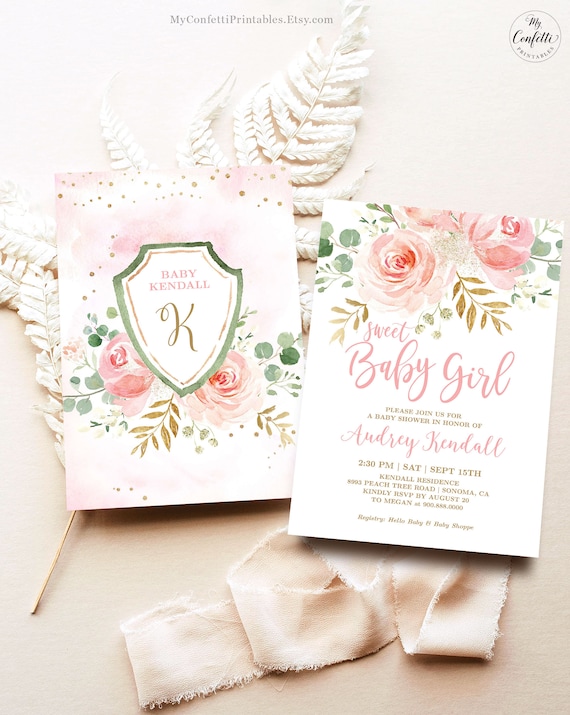 Editable Baby Shower Invitation Template Sweet Baby Girl Printable Invite Girl Baby Shower Blush Pink Floral MCP820 CJB Etsy