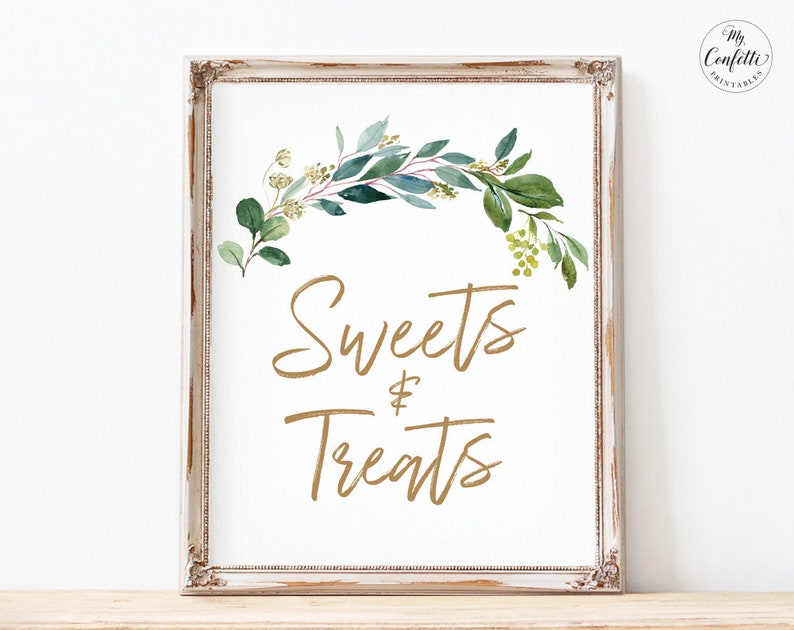 Sweets & Treats Sign, Printable Desserts Sign, Greenery, Neutral ...