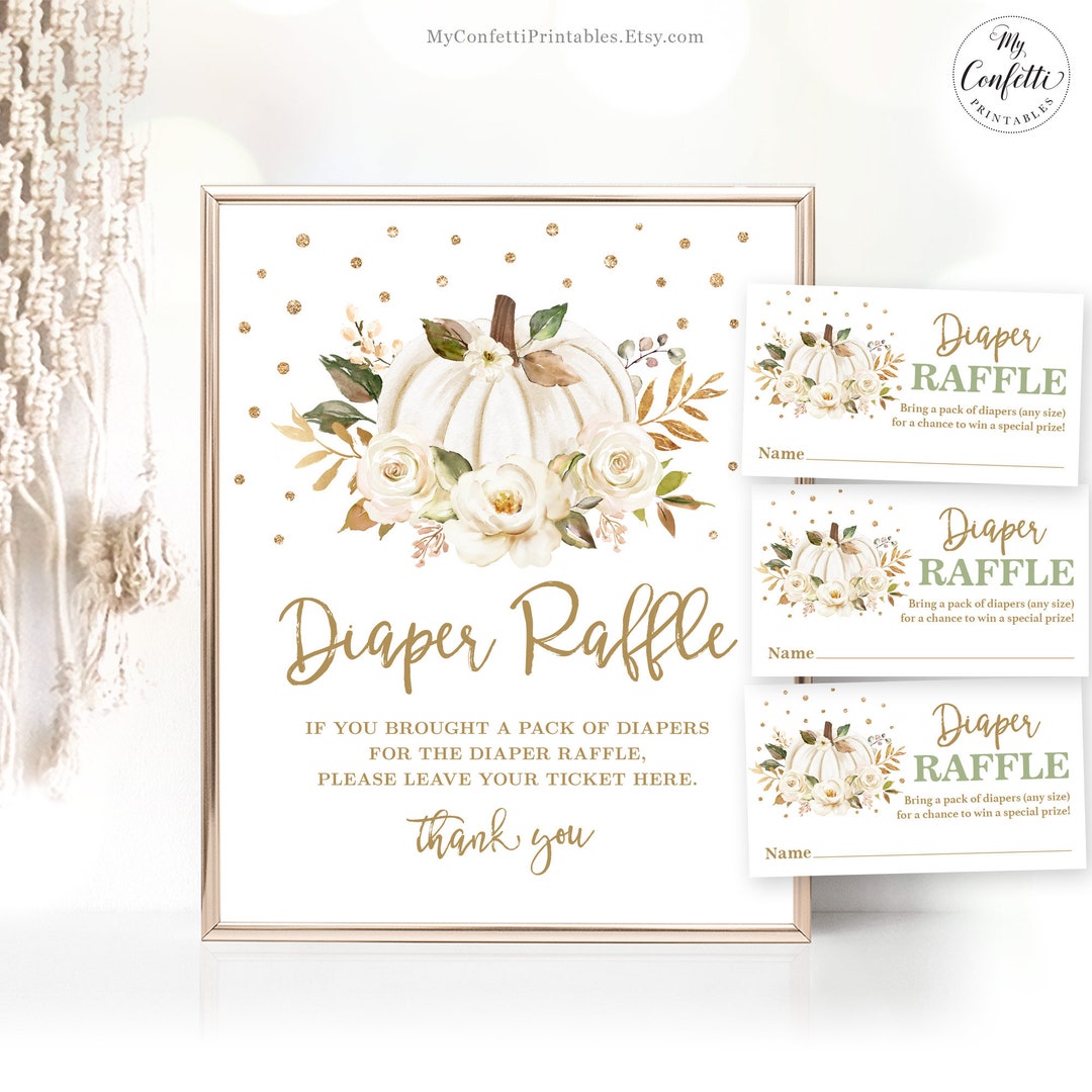 Diaper Raffle Sign and Cards, Printable, Diaper Raffle Tickets, White ...