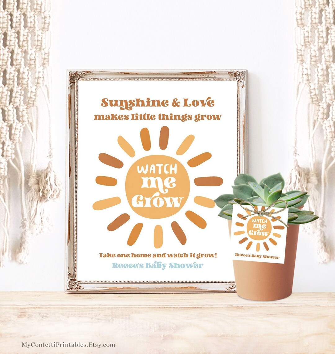 Watch Me Grow Sign and Favor Tag Template, Editable Succulent Favor Tag ...
