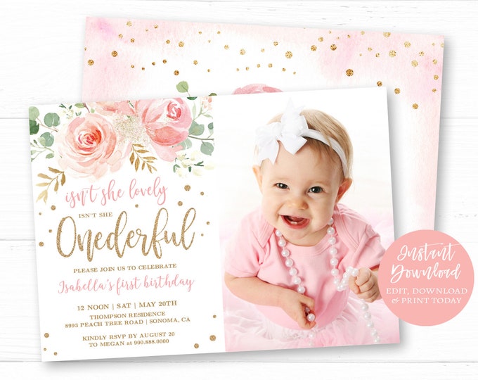 Baby's First Birthday Party Invitation, Editable Baby 1st Birthday ...