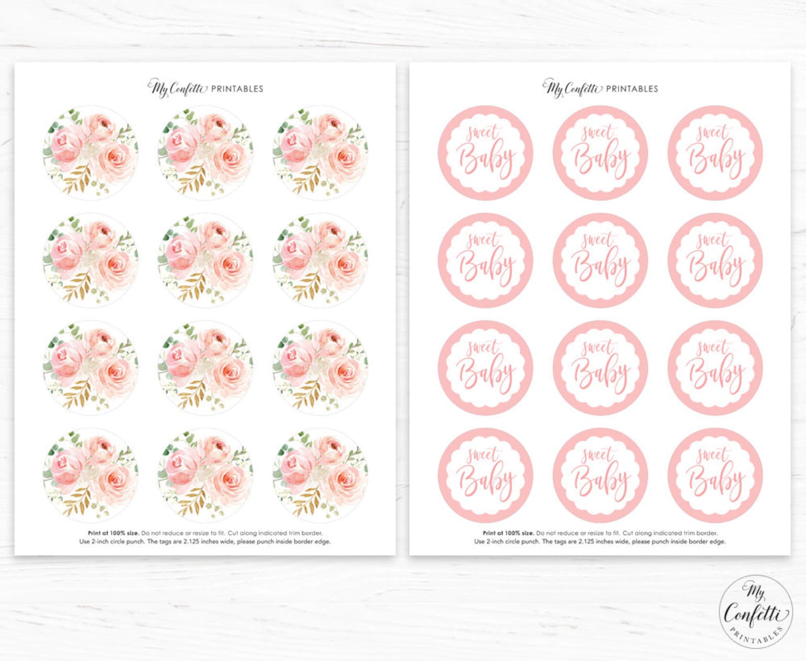 Pink Baby Shower Cupcake Toppers, Printable Cupcake Toppers, Blush Pink ...