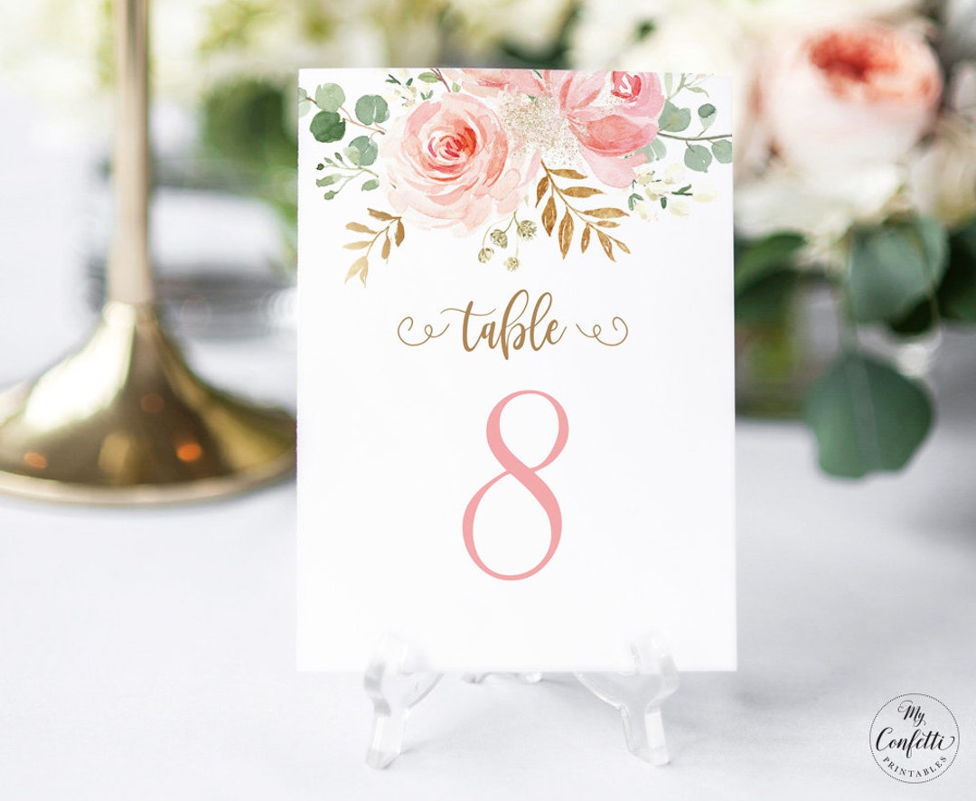 Table Numbers 1-30, Blush Pink Floral, Printable Table Numbers, 5x7 or ...
