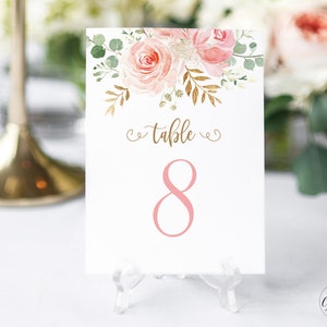 Table Numbers 1-30, Blush Pink Floral, Printable Table Numbers, 5x7 or ...