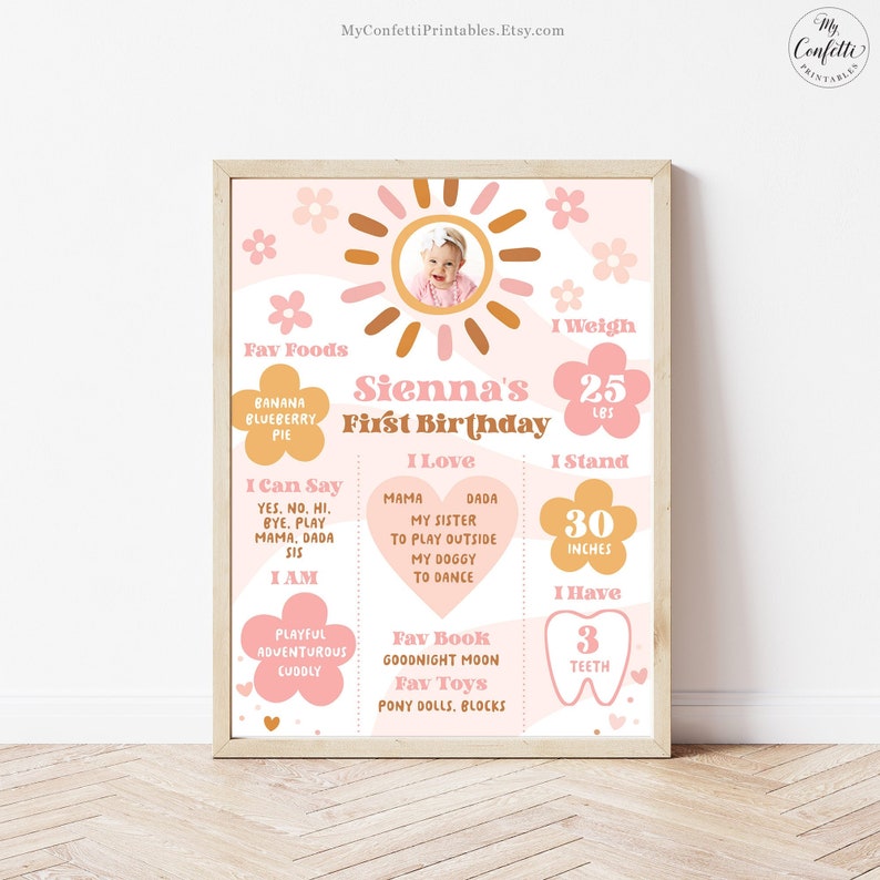 EDITABLE Birthday Milestone Board Printable First Birthday - Etsy