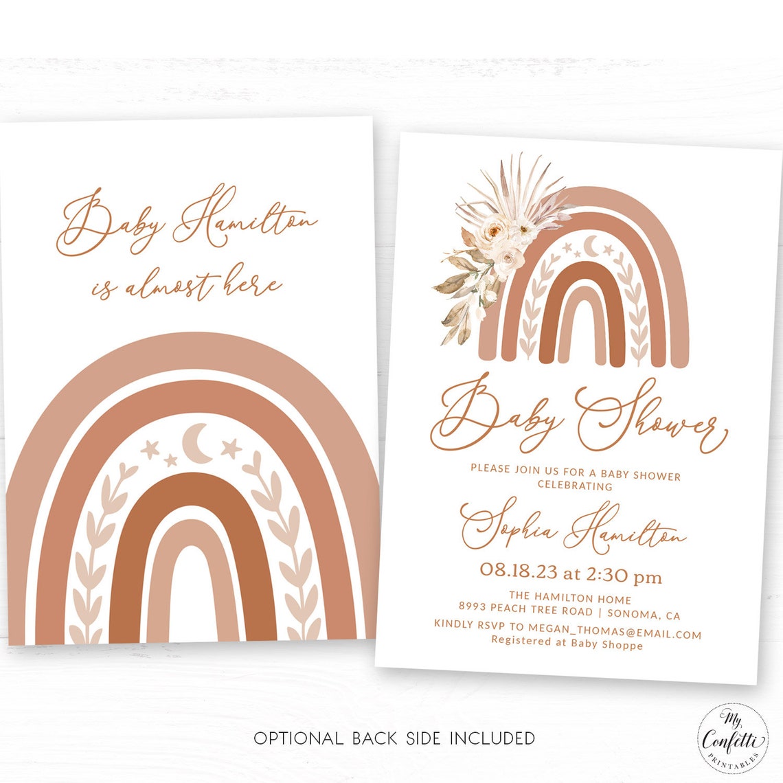 Boho Rainbow Baby Shower Invitation, Printable Baby Shower Invitation ...