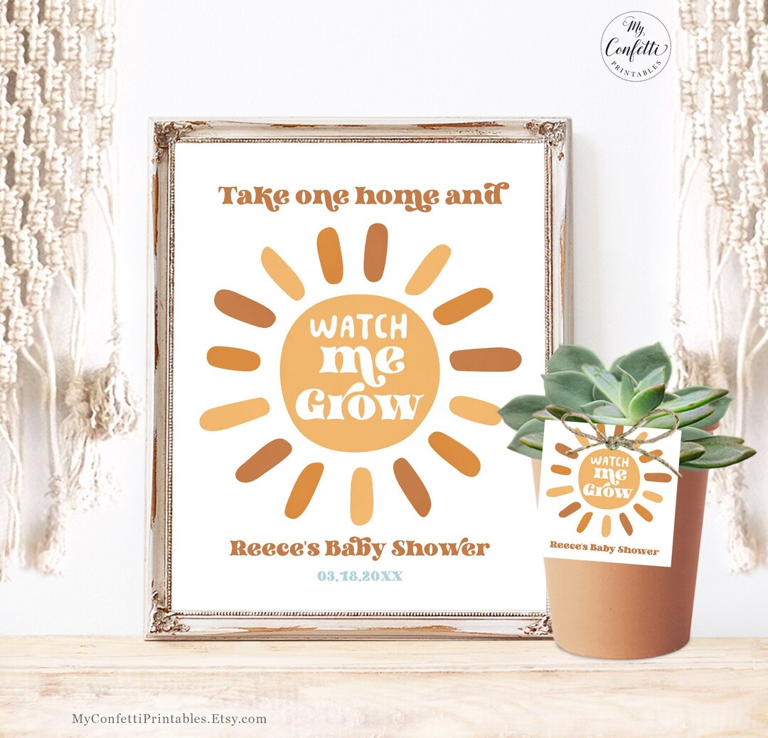 Watch Me Grow Sign and Favor Tag Template Editable Succulent - Etsy