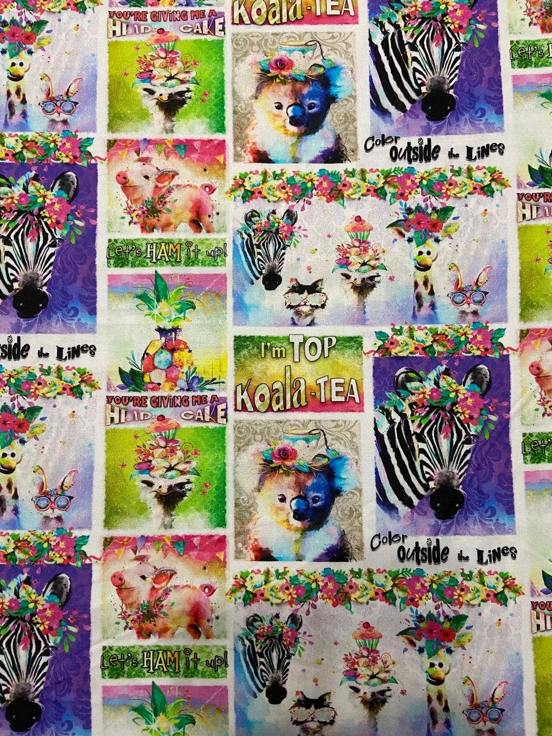Funny Animal Cotton Woven Fabric, Animal Fabric by the Yard, Cotton ...